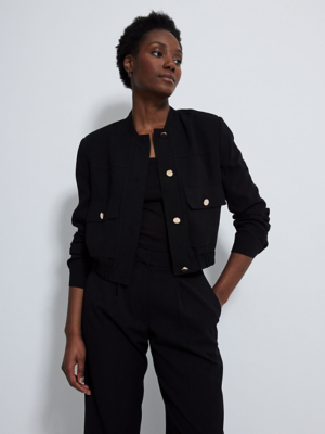 Black Gold Stud Cropped Bomber Jacket | Women | George at ASDA