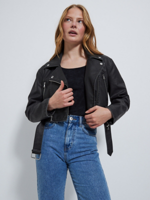 G21 Black Cropped Leather Look Jacket | Women | George at ASDA