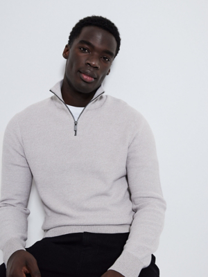 Light Grey Wool Blend Quarter Zip Jumper | Men | George at ASDA