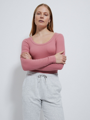 Pink Scoop Neck Ribbed Long Sleeve Top | Women | George at ASDA