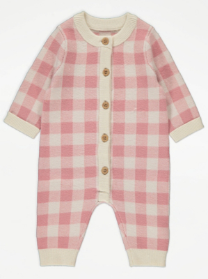 Pink Checked Knitted All In One | Baby | George at ASDA