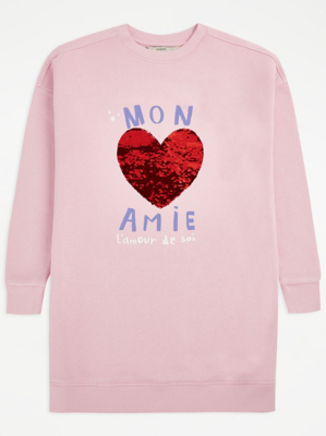 Pink Mon Amie Flippy Sequin Heart Longline Sweatshirt | Kids | George ...
