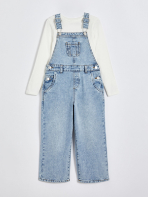 Light Blue Denim Dungarees and Long Sleeve Top Outfit | Kids | George ...