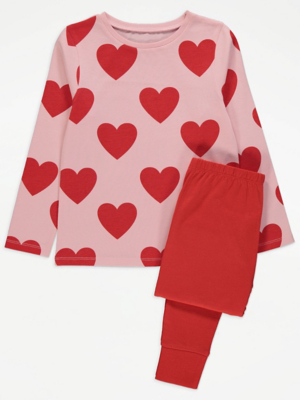 Pink Heart Long Sleeve Pyjamas | Kids | George at ASDA