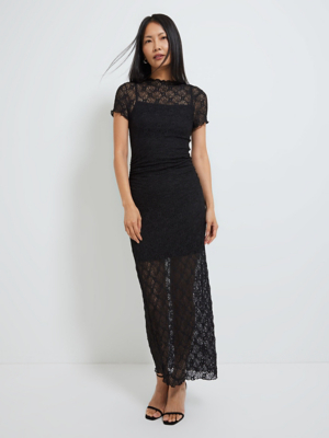 Black Lace Ruched Midi Dress | Women | George at ASDA