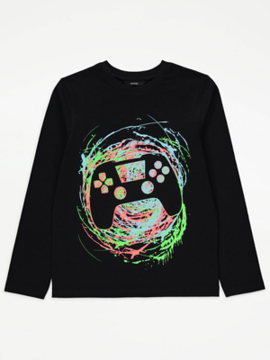 Black Gaming Controller Graphic Long Sleeve Top | Kids | George at ASDA