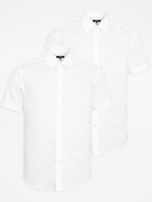 White Regular Fit Short Sleeve Formal Shirts 2 Pack | Men | George at ASDA