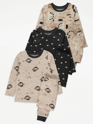 Monkey Long Sleeve Pyjamas 3 Pack | Kids | George at ASDA