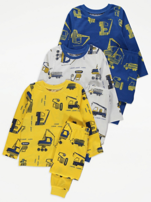 Digger Long Sleeve Pyjamas 3 Pack | Kids | George at ASDA
