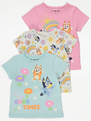 Bluey Character Rainbow Sunshine T-Shirts 3 Pack | Kids | George at ASDA