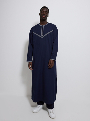 Navy Matching Adults Embroidered Full Length Thobe | Men | George at ASDA
