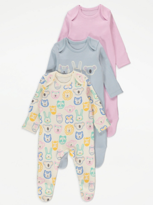 Bright Animal Sleepsuits 3 Pack | Baby | George at ASDA