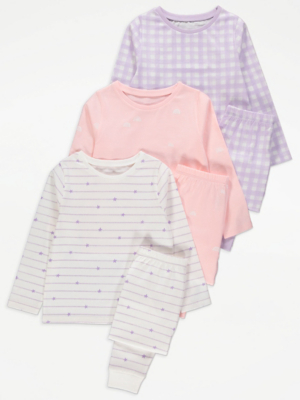 Gingham Long Sleeve Pyjamas 3 Pack | Kids | George at ASDA