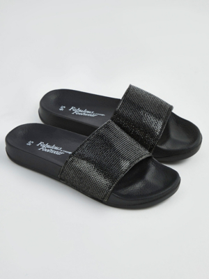 Black Embellished Bling Sliders | Women | George at ASDA