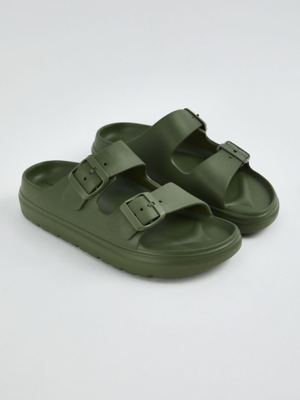 Khaki Double Buckle Flatbed Sandal Sliders | Women | George at ASDA