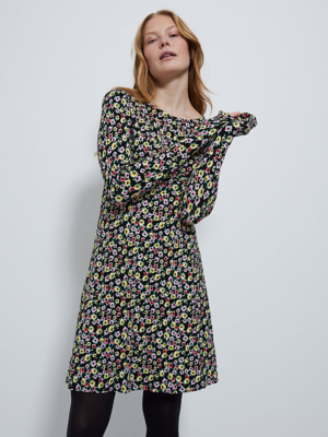 Black Floral Long Sleeve Mini Dress | Women | George at ASDA