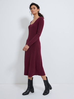 Neutral Bardot Soft Touch Ribbed Midi Dress | Women | George at ASDA