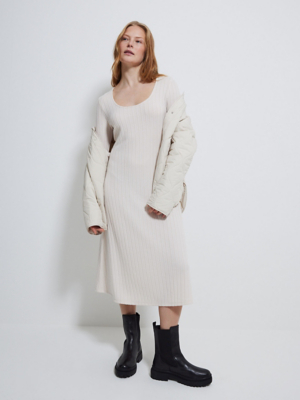 Cream Ribbed Soft Touch Midi Dress | Sale & Offers | George at ASDA