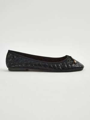 Black Wide Fit Quilted Ballet Shoes | Women | George at ASDA