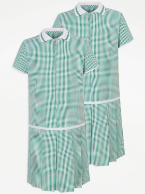 Green Girls Gingham Sporty School Dress 2 Pack | School | George at ASDA