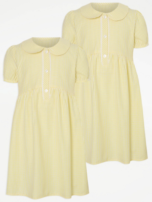 Yellow Girls Gingham Curved Waist School Dress 2 Pack | School | George ...