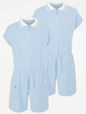 Girls Light Blue Gingham Sporty School Playsuits 2 Pack | School ...