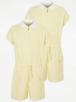 Girls Yellow Gingham Sporty School Playsuits 2 Pack | School | George ...