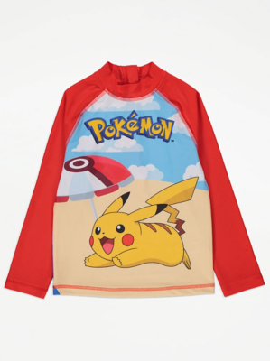 Pokémon Red Long Sleeve Sunsafe Swim Rash Vest | Kids | George at ASDA