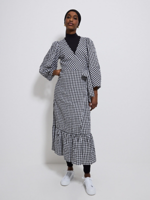 Checked Wrap Tiered Midi Dress | Women | George at ASDA