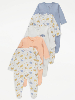 Safari Animals Sleepsuits 5 Pack | Baby | George at ASDA
