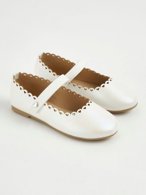 White Iridescent Heart Scalloped Ballet Shoes | Kids | George at ASDA