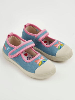 Blue Denim Embroidered Butterfly Mary Jane Shoes | Kids | George at ASDA