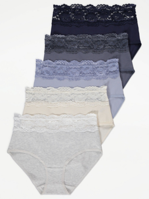 Blue Sparkle Floral Lace Full Briefs 3 Pack | Lingerie | George at ASDA