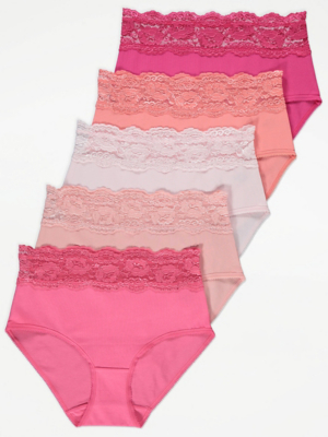 Bright Pink Lace Top Full Briefs 5 Pack | Lingerie | George at ASDA