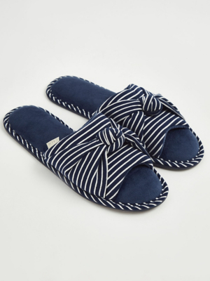 Navy Striped Knot Slider Slippers | Lingerie | George at ASDA