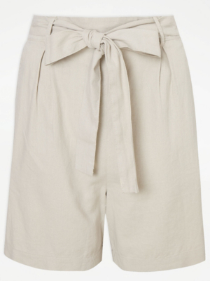 Stone Linen Blend Belted Shorts | Women | George at ASDA