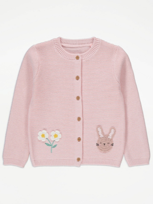 Pink Knitted Bunny Embroidered Cardigan | Kids | George at ASDA