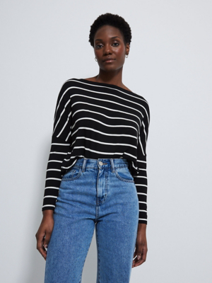 Black Striped Long Bat Wing Sleeve Top | Women | George at ASDA