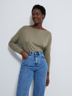 Khaki Slit Neck Long Sleeve Modal Top | Women | George at ASDA