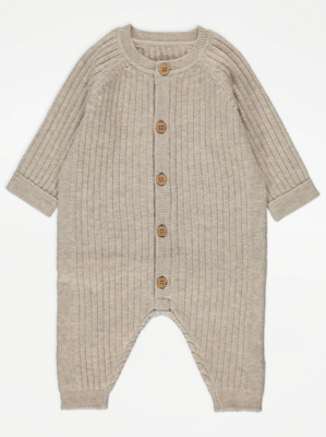 Oatmeal Marl Rib Knit Raglan Sleeve All In One | Baby | George at ASDA