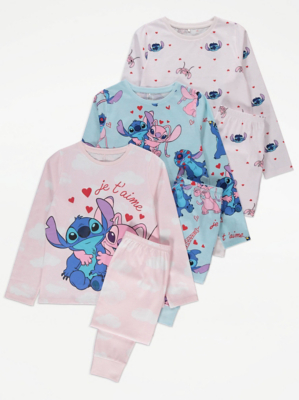 Disney Lilo & Stitch Valentines Pyjamas 3 Pack | Kids | George at ASDA
