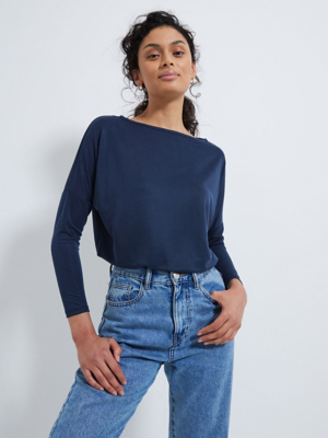Navy Slit Neck Long Sleeve Modal Top | Women | George at ASDA