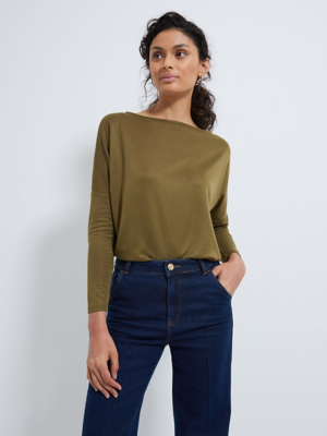 Khaki Slit Neck Long Sleeve Modal Top | Women | George at ASDA