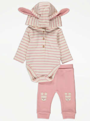 Striped Bunny Ears Bodysuit and Leggings Outfit | Baby | George at ASDA