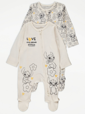Disney Lilo and Stitch Cream Rib 2 Way Zip Sleepsuits 2 Pack | Baby ...