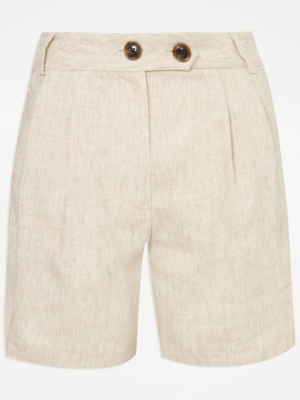 Oatmeal Linen Blend Double Button Lightweight Shorts | Women | George ...