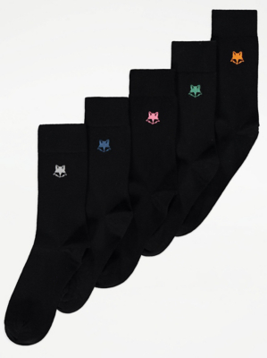 Black Embroidered Fox Socks 5 Pack | Men | George at ASDA