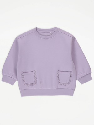 Purple Broderie Pocket Sweatshirt | Kids | George at ASDA