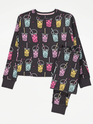 Charcoal Bubble Tea Long Sleeve Pyjamas | Kids | George at ASDA