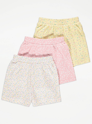 Pastel Ditsy Floral Ribbed Shorts 3 Pack | Kids | George at ASDA